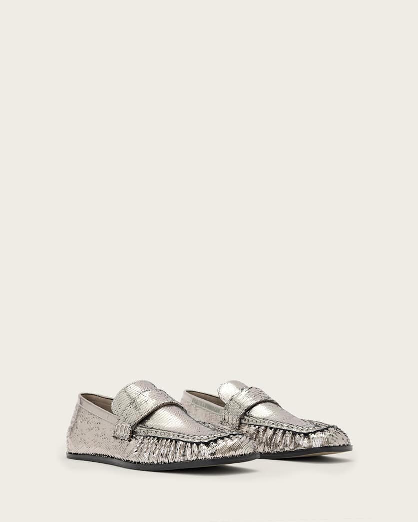 Julie Studded Leather Loafers Gunmetal Grey | ALLSAINTS FR